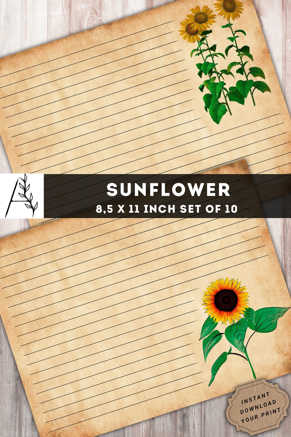 Sunflower Lined Paper, Sunflower Digital, Sunflower Collage Sheets ...