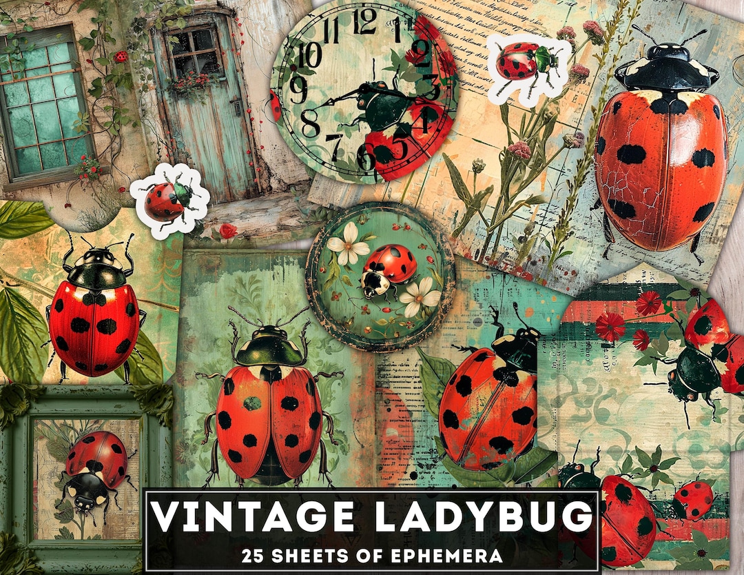 Ladybug Vintage Junk Journal Kit, Digital Printable Project, Paper ...
