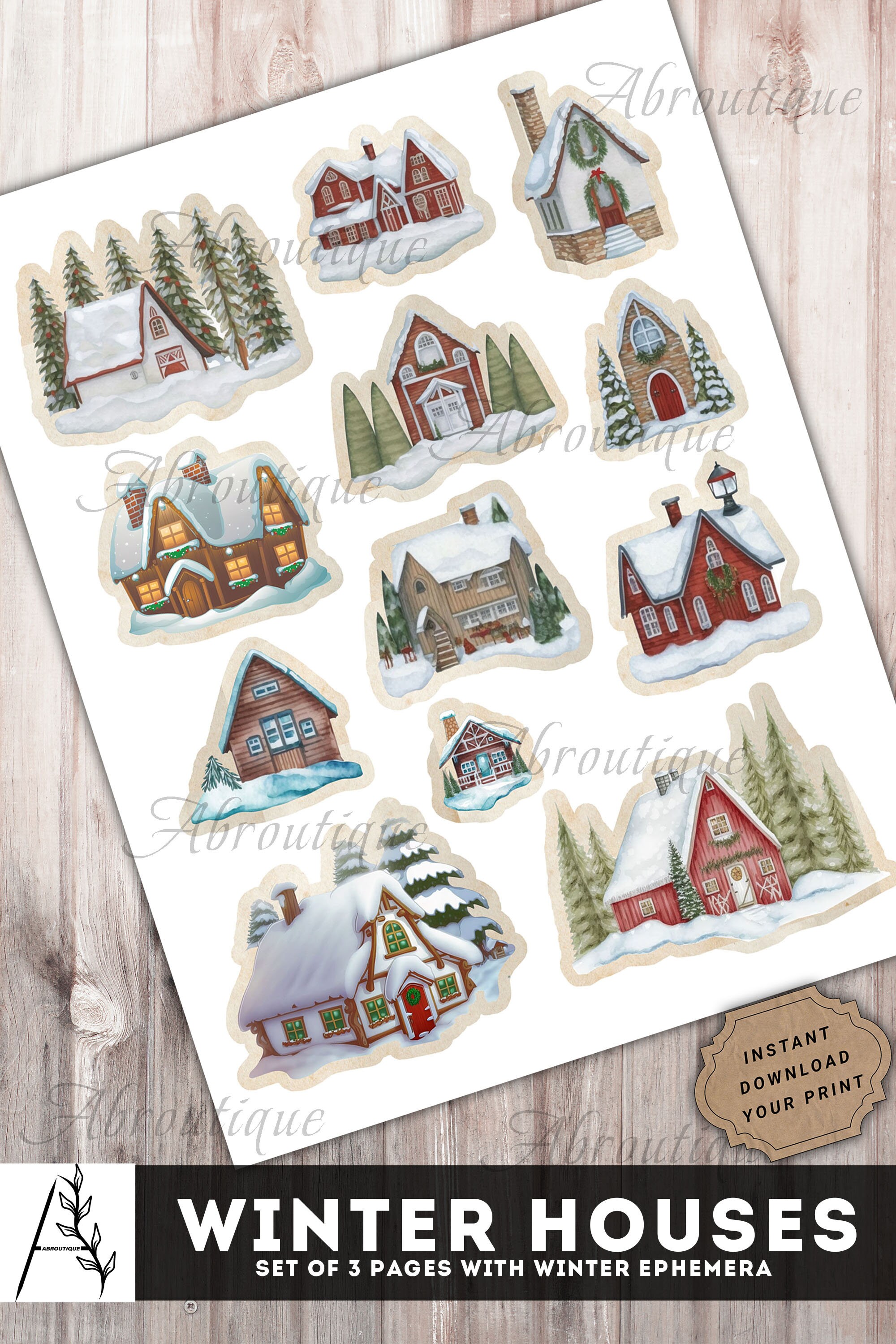 Winter Houses Printable Christmas Houses Fussy Cut Xmas - Etsy