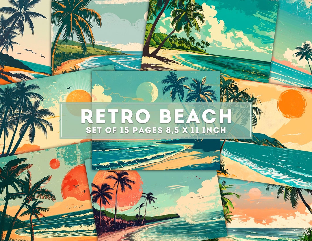 Retro Beach Paper, Junk Journal, 1980 Art Ephemera, Old Background ...