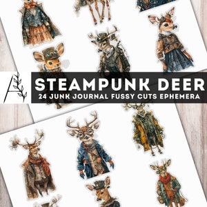Steampunk Deer Clipart & Ephemera, Vintage Deer Fussy Cuts, Junk ...