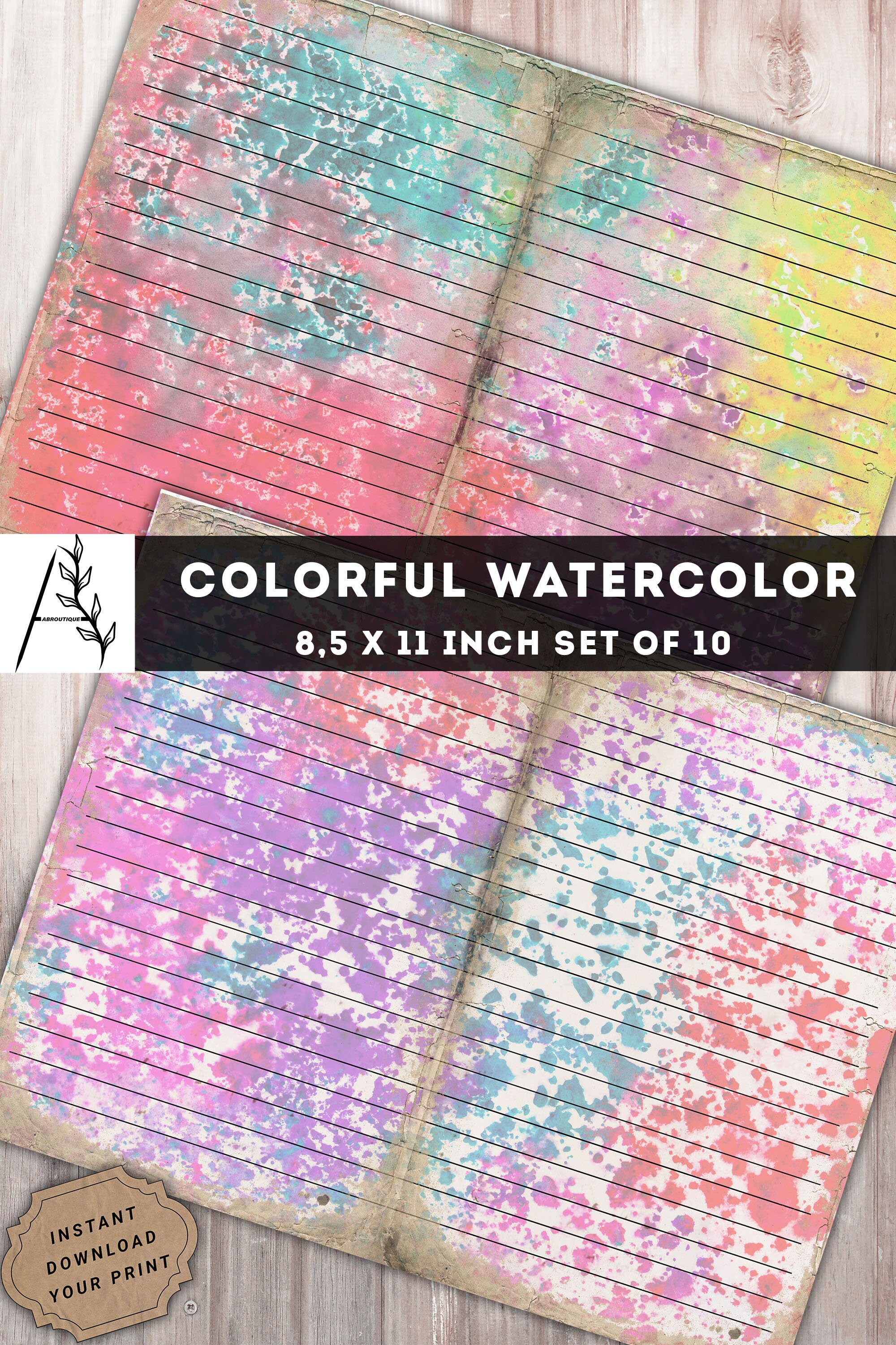 Colorful Watercolor Paper Watercolor Lined Pages Lined Junk - Etsy