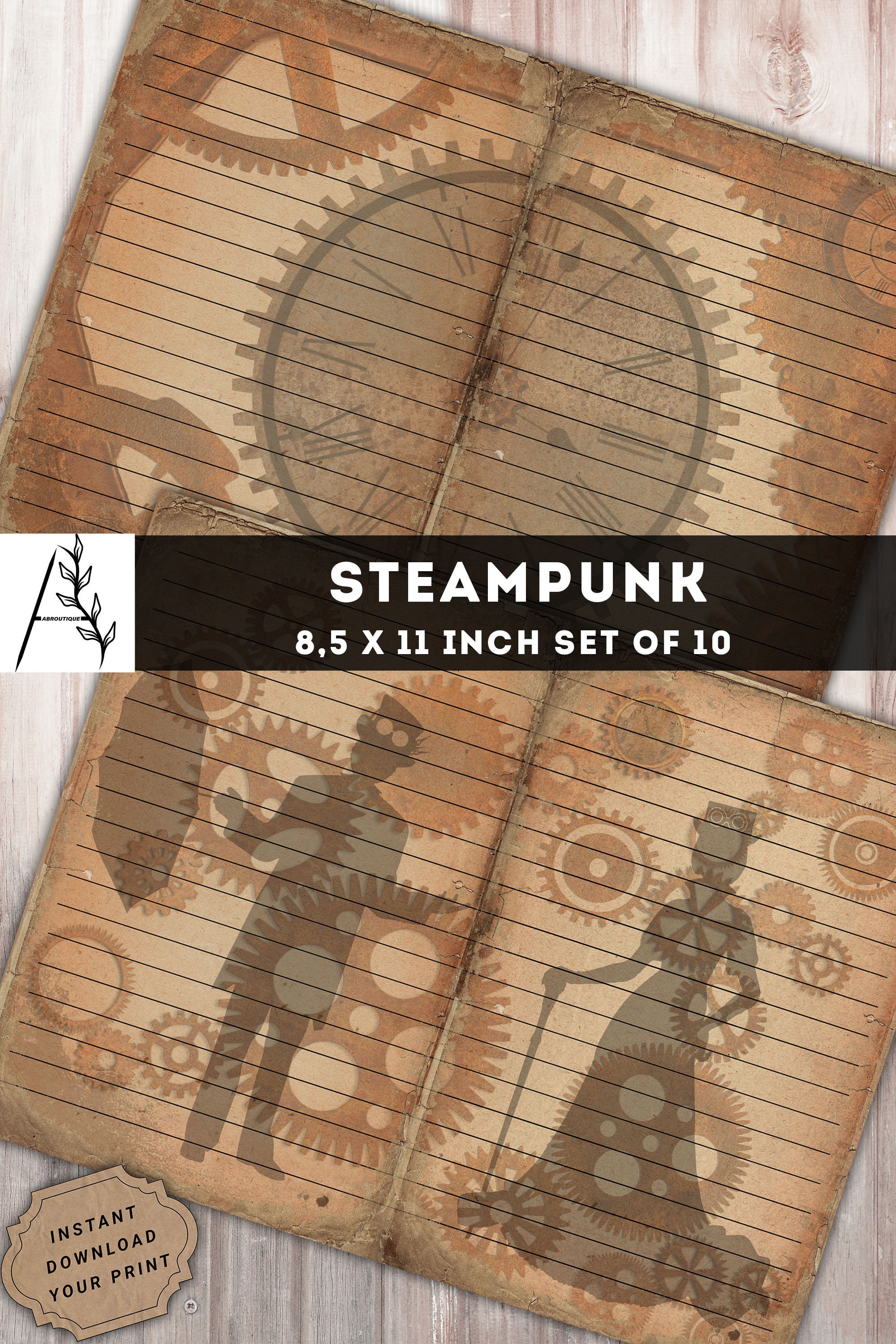 Steampunk Paper, Steampunk Blank Lined Paper, Steampunk Journal ...