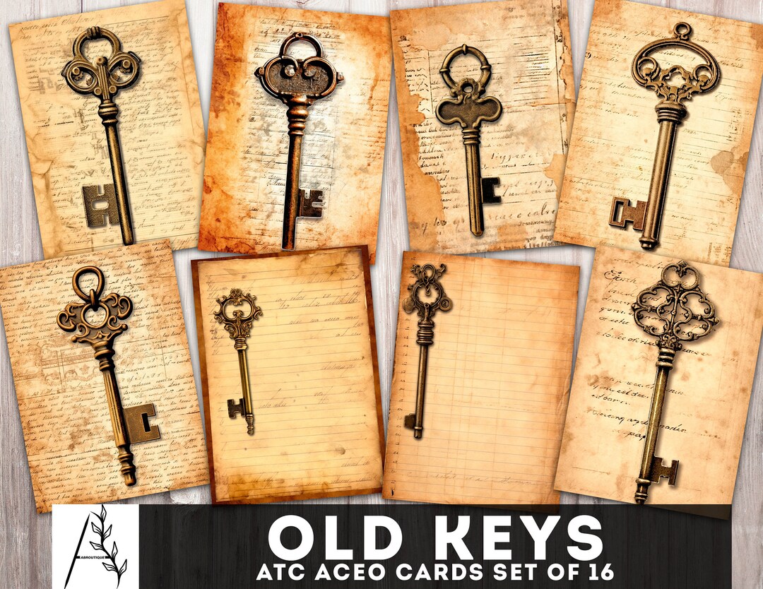Old Keys Card Junk Journal Printable ATC ACEO Cards 2.5 X 3.5 Digital ...