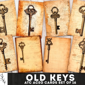 Old Keys Card Junk Journal Printable ATC ACEO Cards 2.5 X 3.5 Digital ...