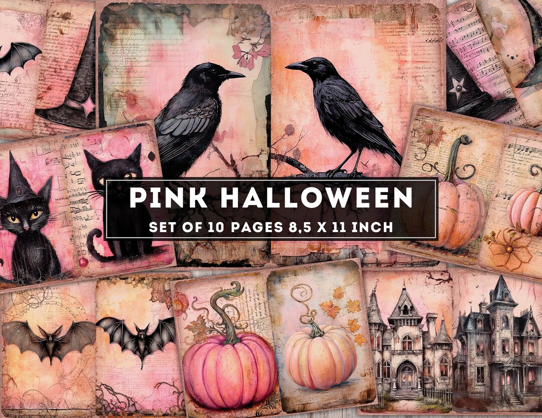 Pink Halloween Junk Journal Kit, Rose Halloween Digital Paper, Haunted ...