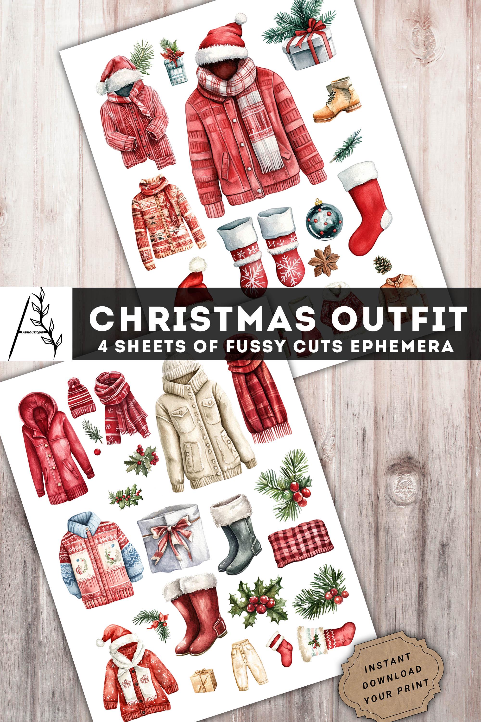 Christmas Outfit Printable Fussy Cuts, Winter Clothes, Christmas ...