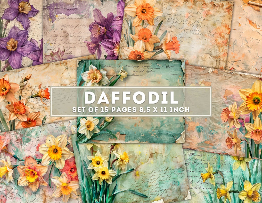 Daffodil Collage, Junk Journal Kit, Vintage Flowers Paper, Floral ...