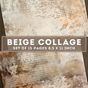 Beige Collage Sheet, Junk Journal Kit, Handwritten Vintage Journal ...