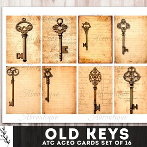 Old Keys Card Junk Journal Printable ATC ACEO Cards 2.5 X 3.5 Digital ...