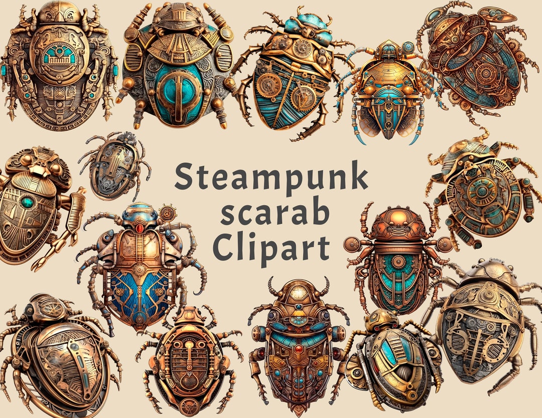 Steampunk Scarab Clipart, 15 PNG Steampunk Bugs Bundle, Steampunk Junk ...