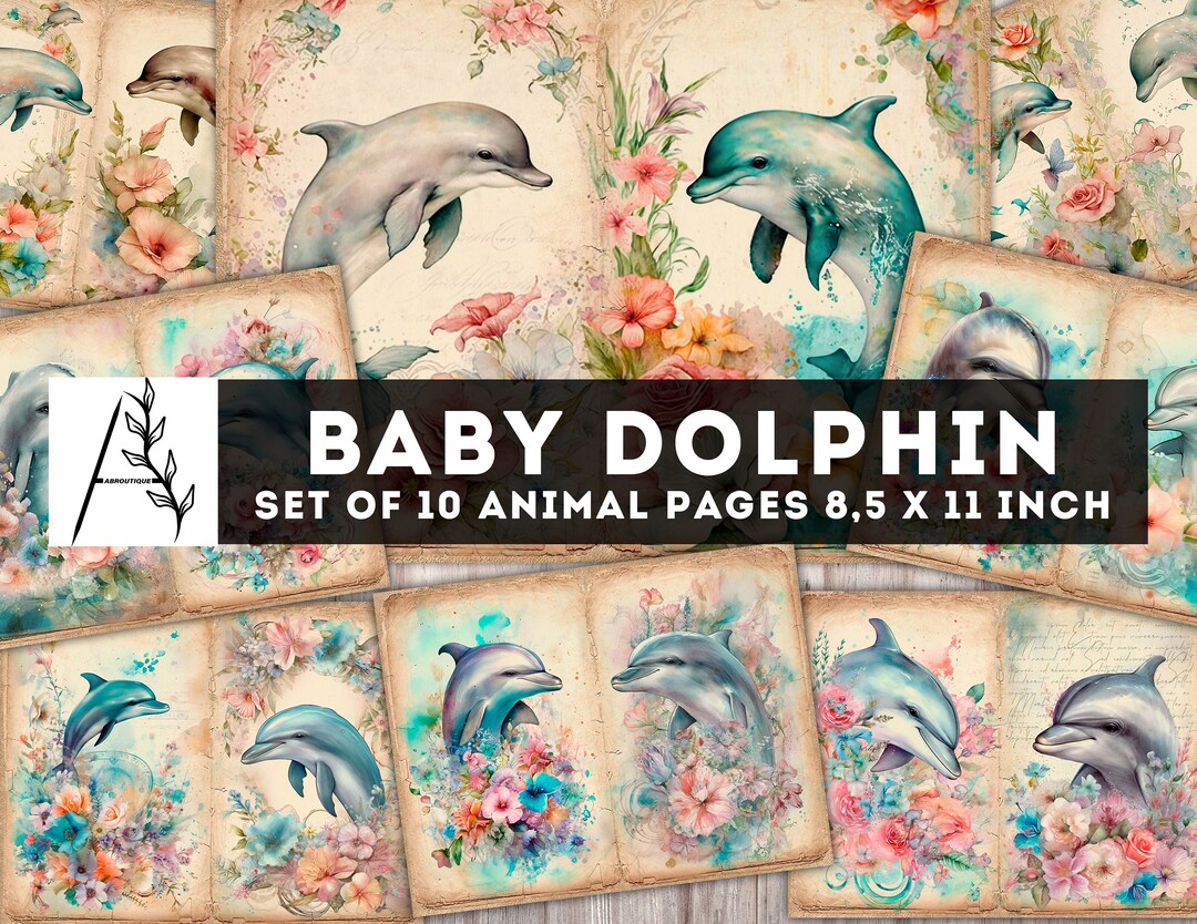 Baby Dolphin Junk Journal Kit, Vintage Dolphin Paper, Digital ...