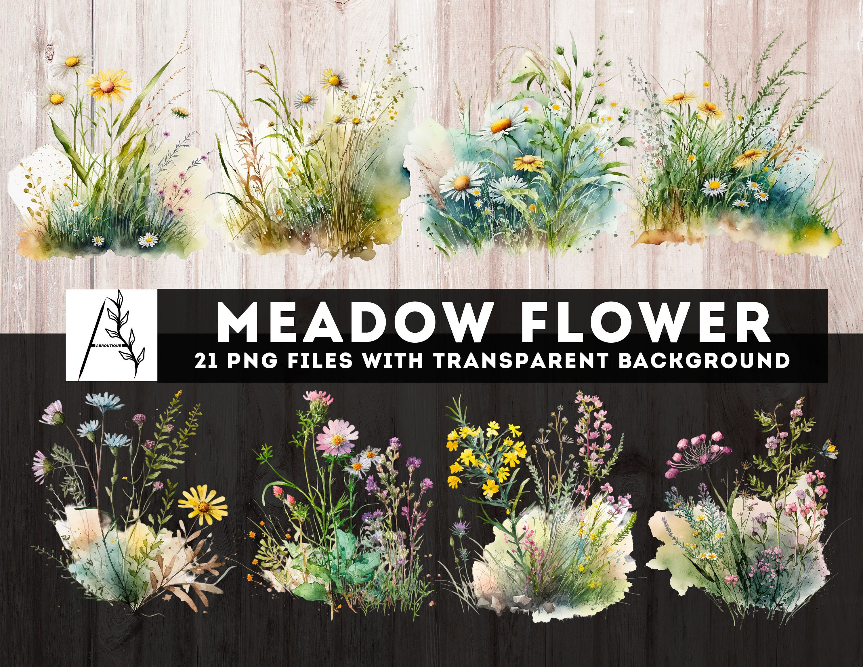 Watercolor Meadow Flowers Clipart 21 PNG Wildflowers Bundle - Etsy