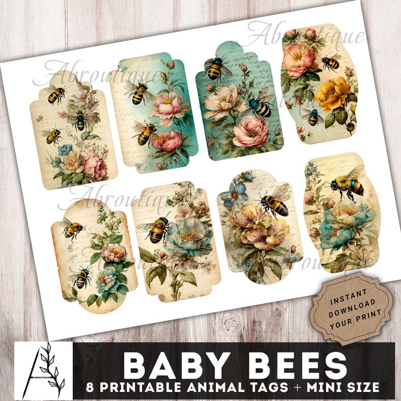 Baby Bees Junk Journal Tags Vintage Bees Tag Journaling - Etsy