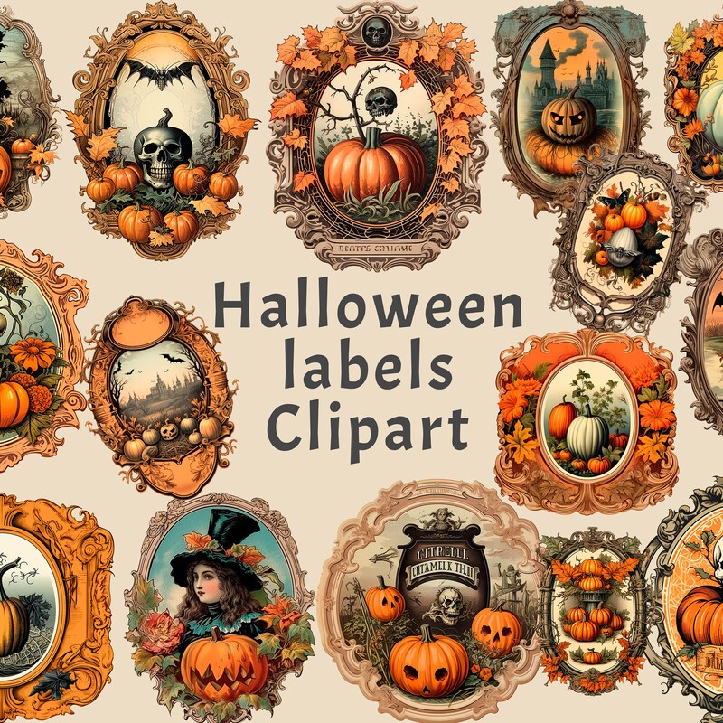 Halloween Retro Clipart - Etsy