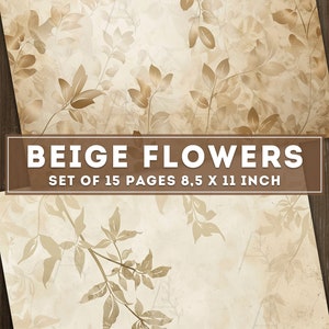 Beige Flowers Digital Paper, Watercolor Scrapbook Papers, Junk Journal ...