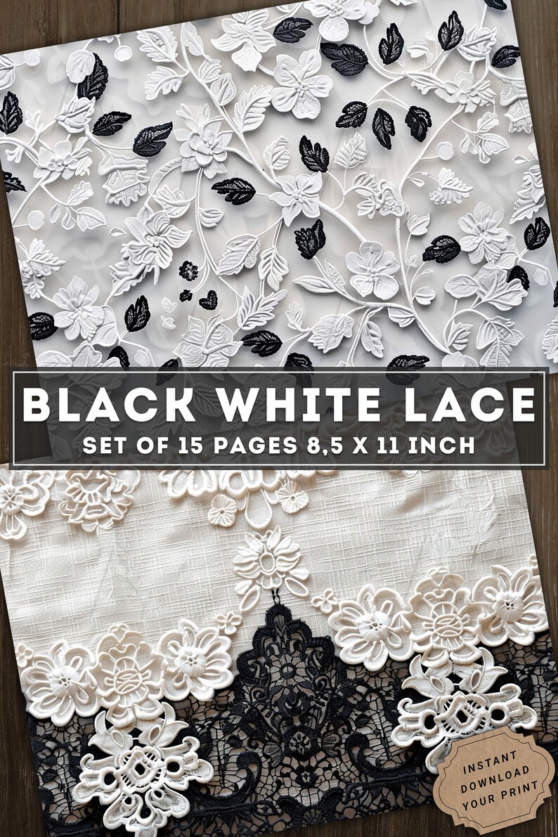 Black and White Lace Digital Paper Instant Download Junk Journal ...