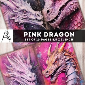 Pink Dragons Pages, Rose Dragon Printables, Dragons Junk Journal Kit ...