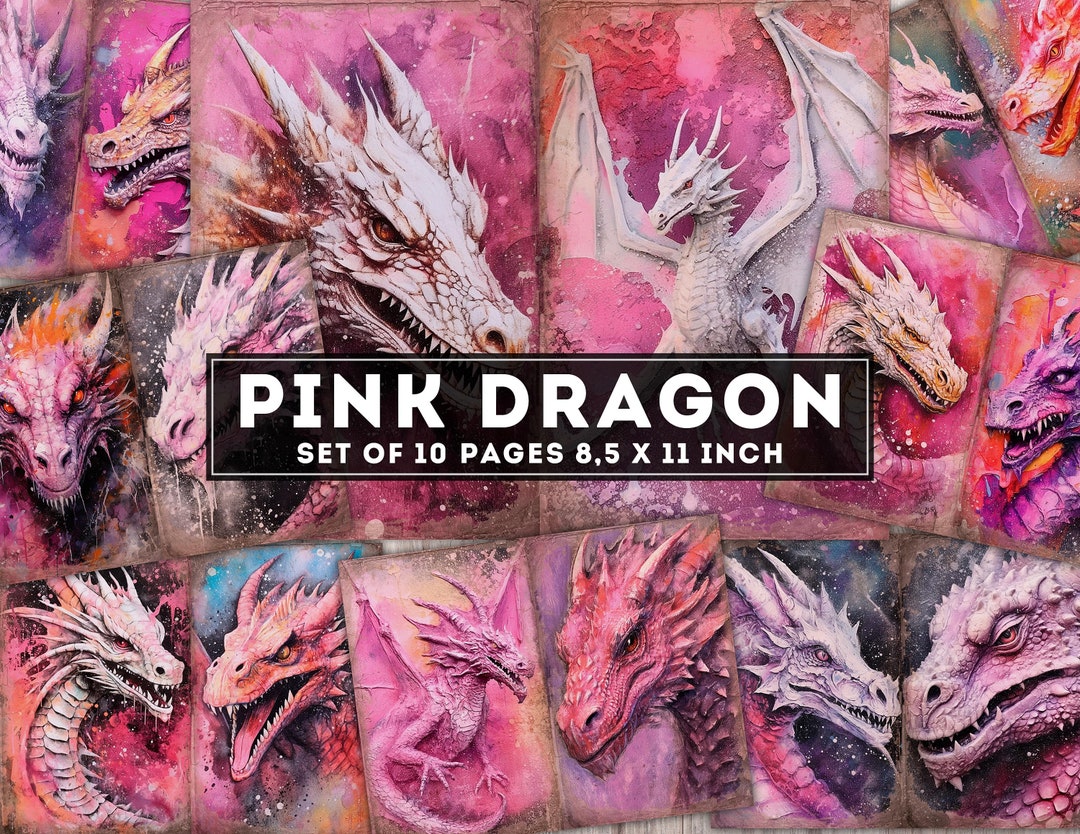 Pink Dragons Pages, Rose Dragon Printables, Dragons Junk Journal Kit ...