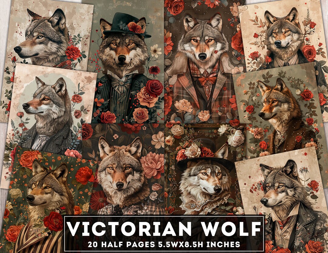 Victorian Wolf Junk Journal Kit, Wolf Half Pages, Vintage Journal ...