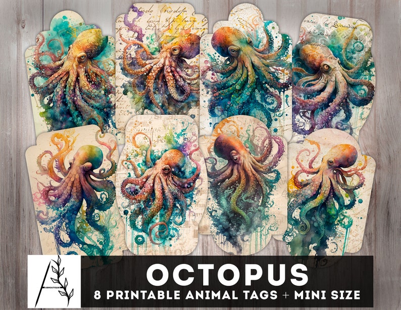 Octopus Junk Journal Tags Vintage Octopus Tag Digital - Etsy