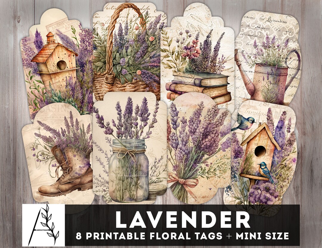 Lavender Tags, Floral Journaling Labels, Junk Journal Tags, Flowers ...
