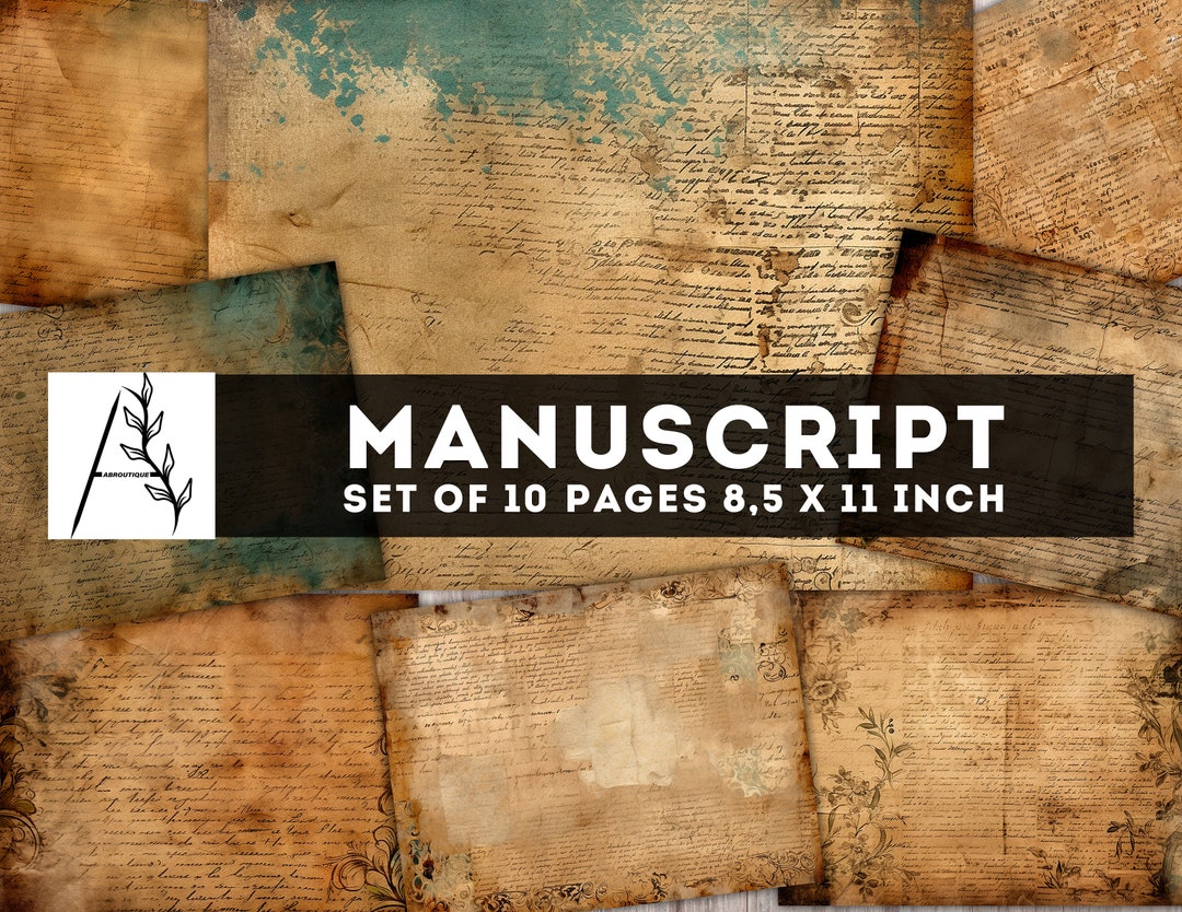 Ancient Manuscript Paper Pack, Junk Journal With Old Lettering, 10 JPG ...