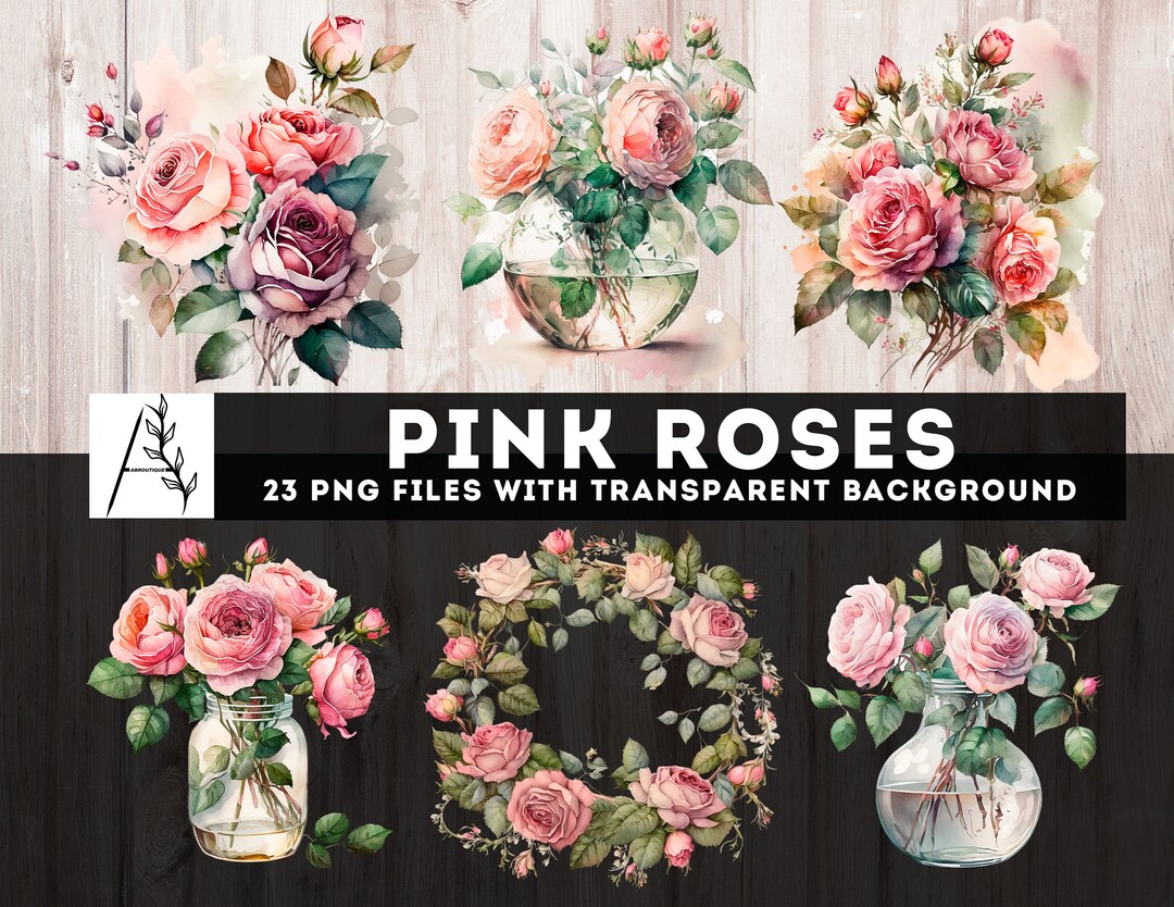Pink Watercolor Roses Clipart: Floral PNG Bundle (digital Download) - Etsy