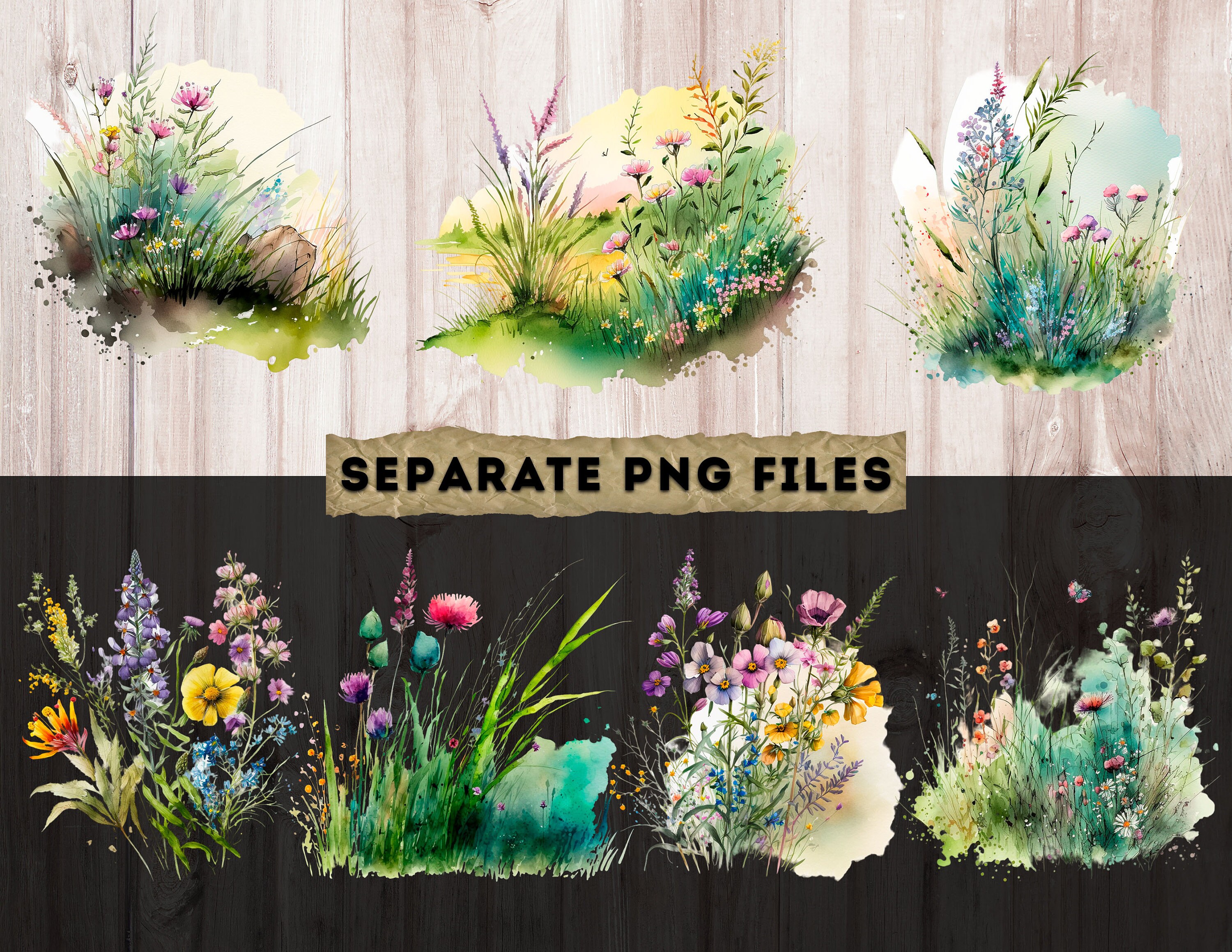 Watercolor Meadow Flowers Clipart 21 PNG Wildflowers Bundle - Etsy