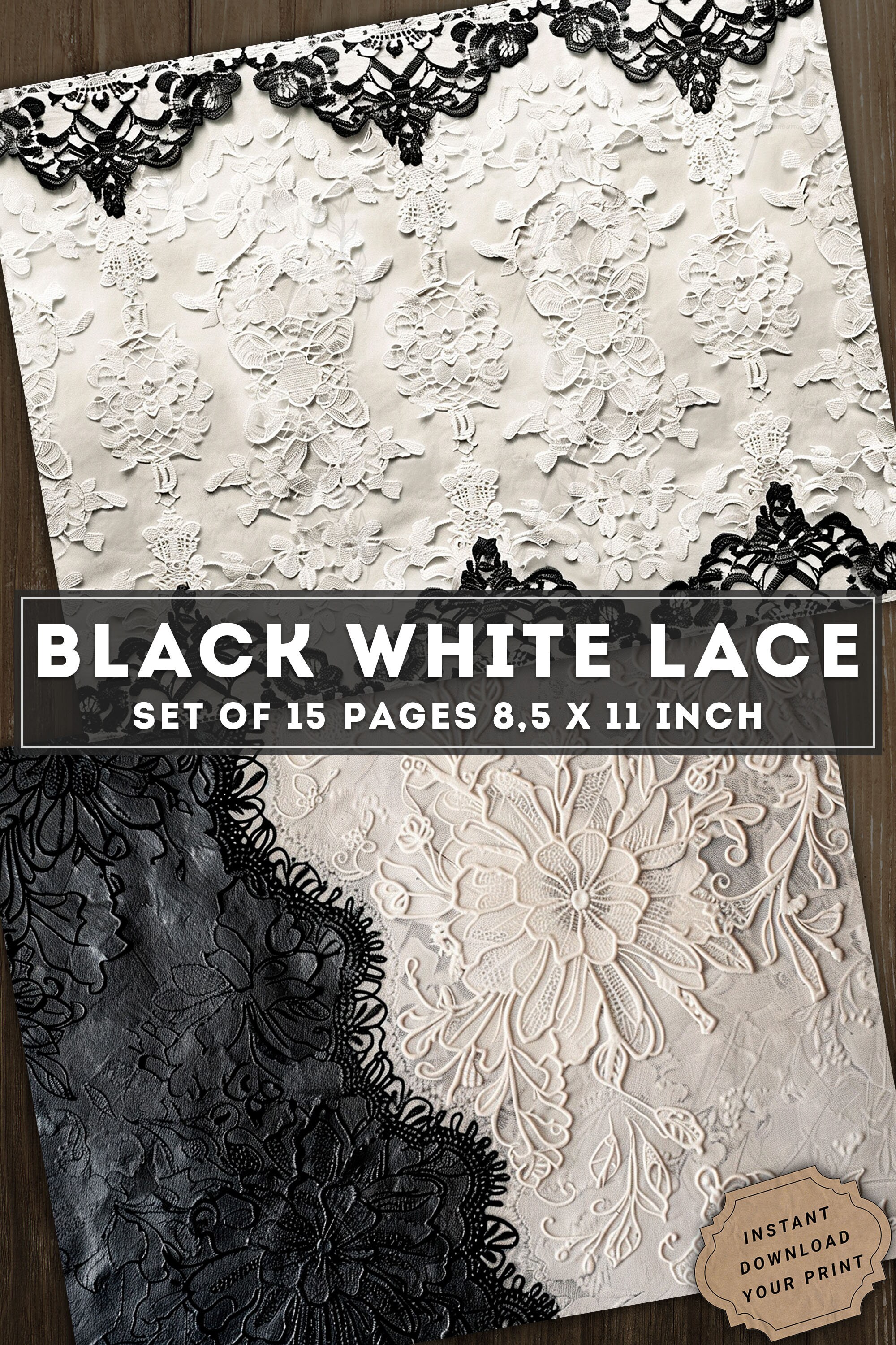 Black and White Lace Digital Paper Instant Download Junk Journal ...