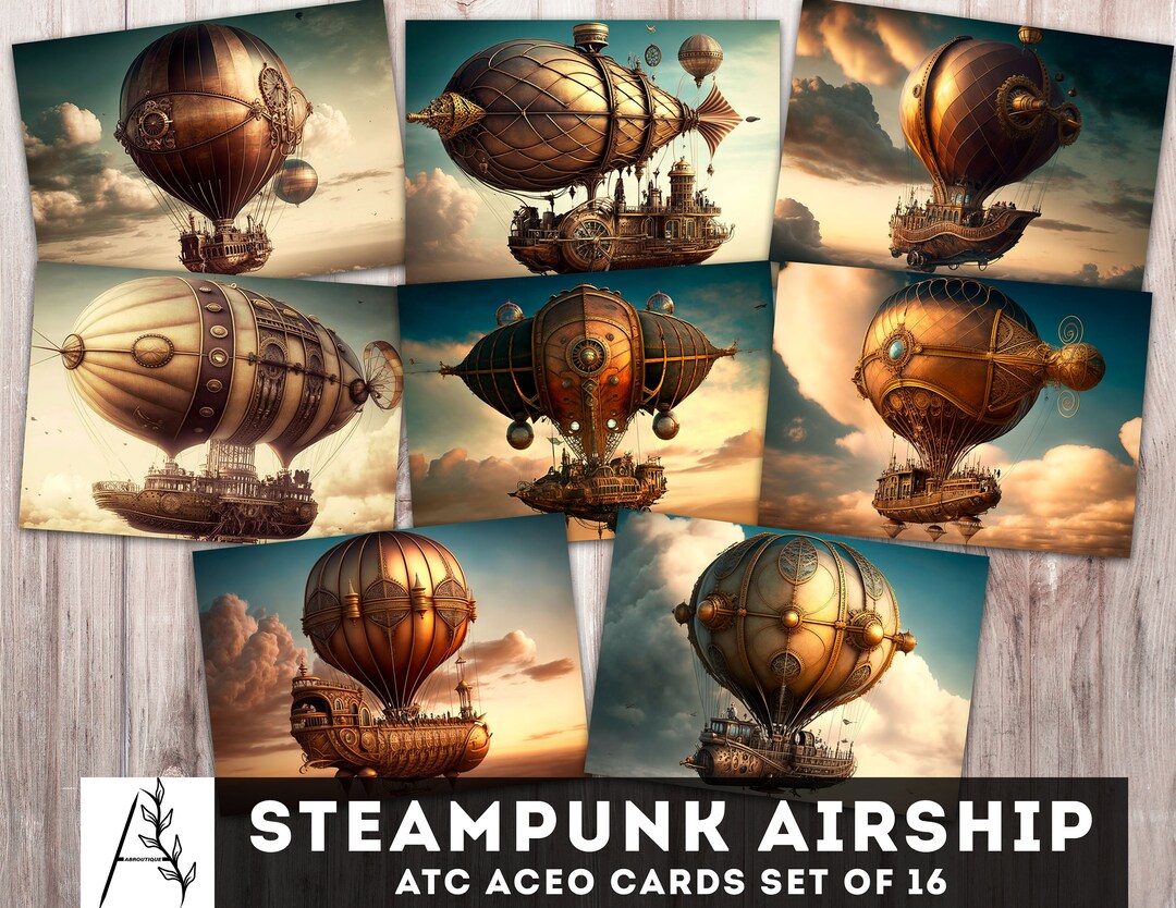 Airship Steampunk Printable ATC Aceo Cards 2.5” X 3.5” Steampunk Junk ...
