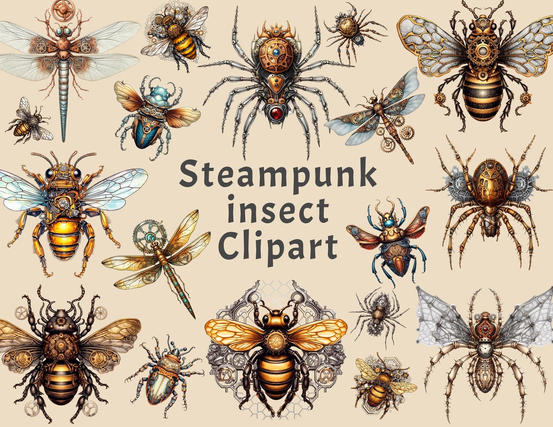Steampunk Insects Clipart, 18 PNG Steampunk Bugs Bundle, Steampunk Junk ...
