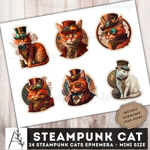 Steampunk Cats, Steampunk Printables, Steampunk Kitty, Junk Journal ...