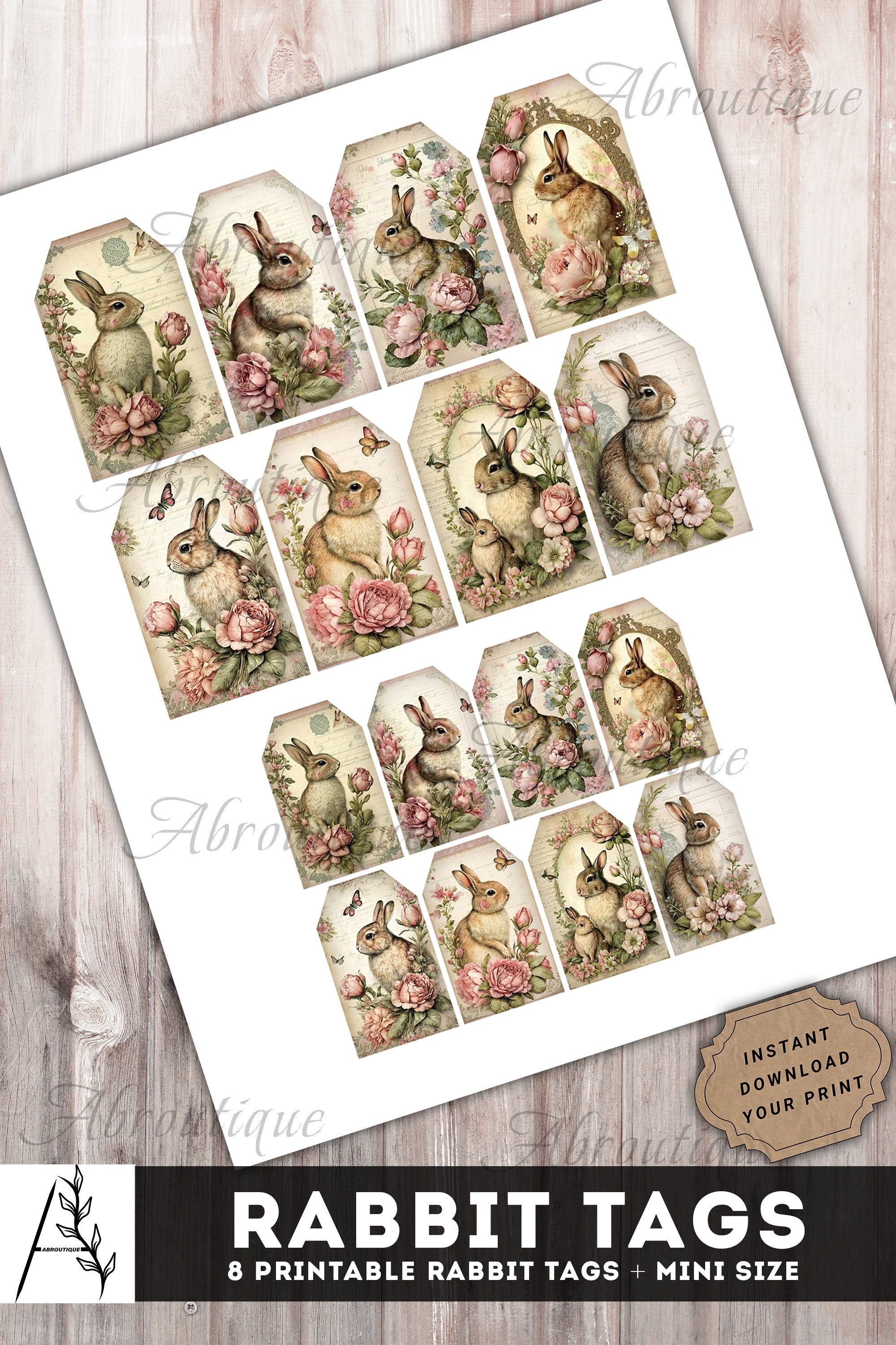 Easter Rabbit Tags Bunny Journaling Tags Printable Inserts - Etsy