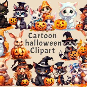 Cartoon Halloween Clipart, 18 PNG Halloween Digital Bundle, Cheerful ...