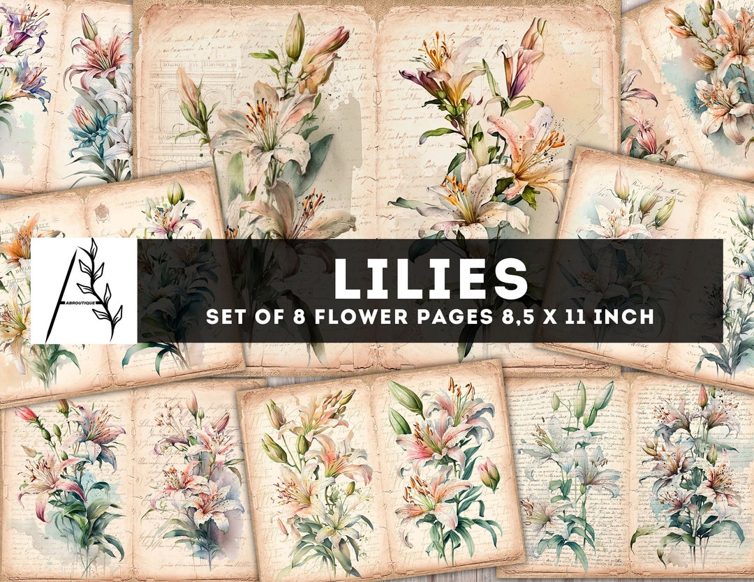 Lilies Junk Journal Kit, Junk Journal Supplies, Floral Digital Paper ...