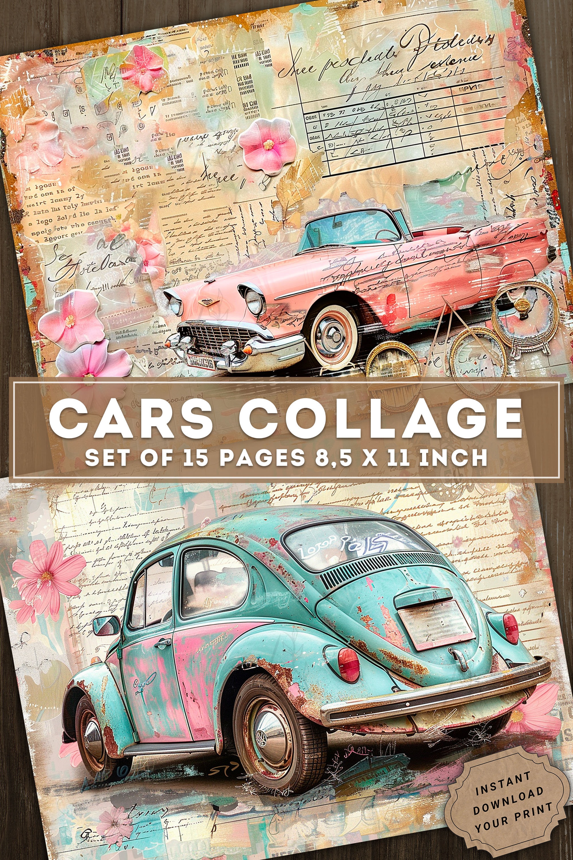 Cars Collage Paper, Vintage Cars Art Paper, Junk Journal, Cars Ephemera ...