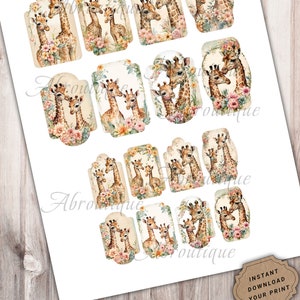 Baby Giraffe Junk Journal Tags, Vintage Giraffe Tag, Digital Journaling ...