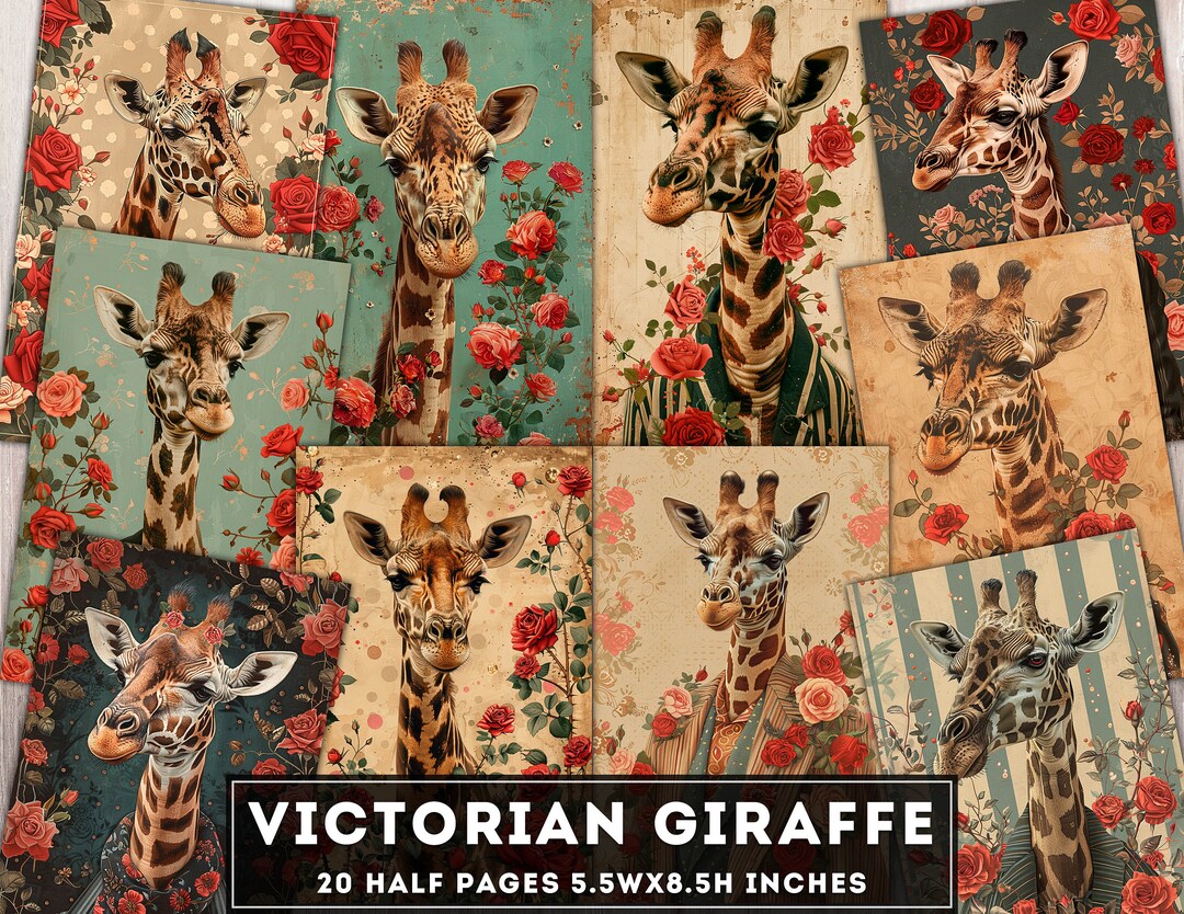 Victorian Giraffe Junk Journal Kit, Giraffe Half Pages, Vintage Journal ...