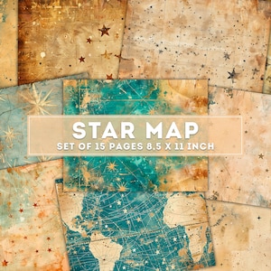 Star Map Collage, Junk Journal Kit, Vintage Fairy Map Paper, Celestial ...