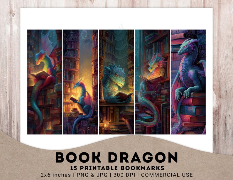Book Dragon Bookmarks, 15 PNG Printable Fantasy Book Decor, Dragons and ...