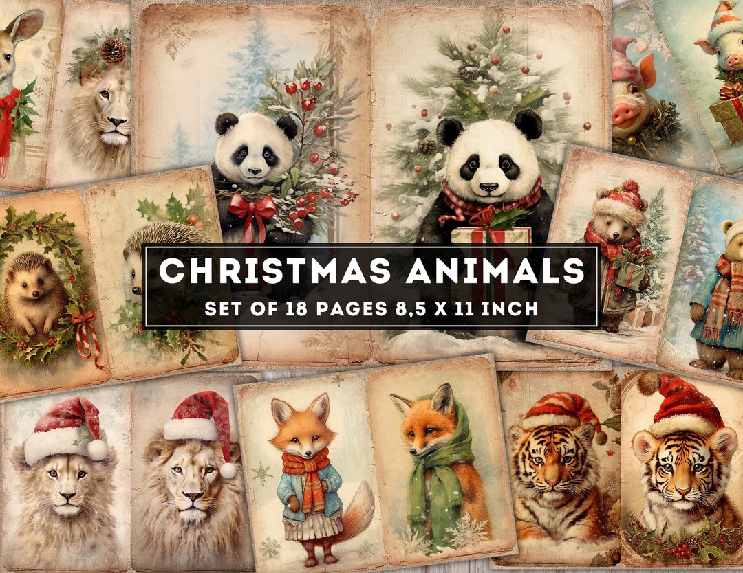 Vintage Christmas Animal Pages, Christmas Junk Journal Paper Kit, Panda ...