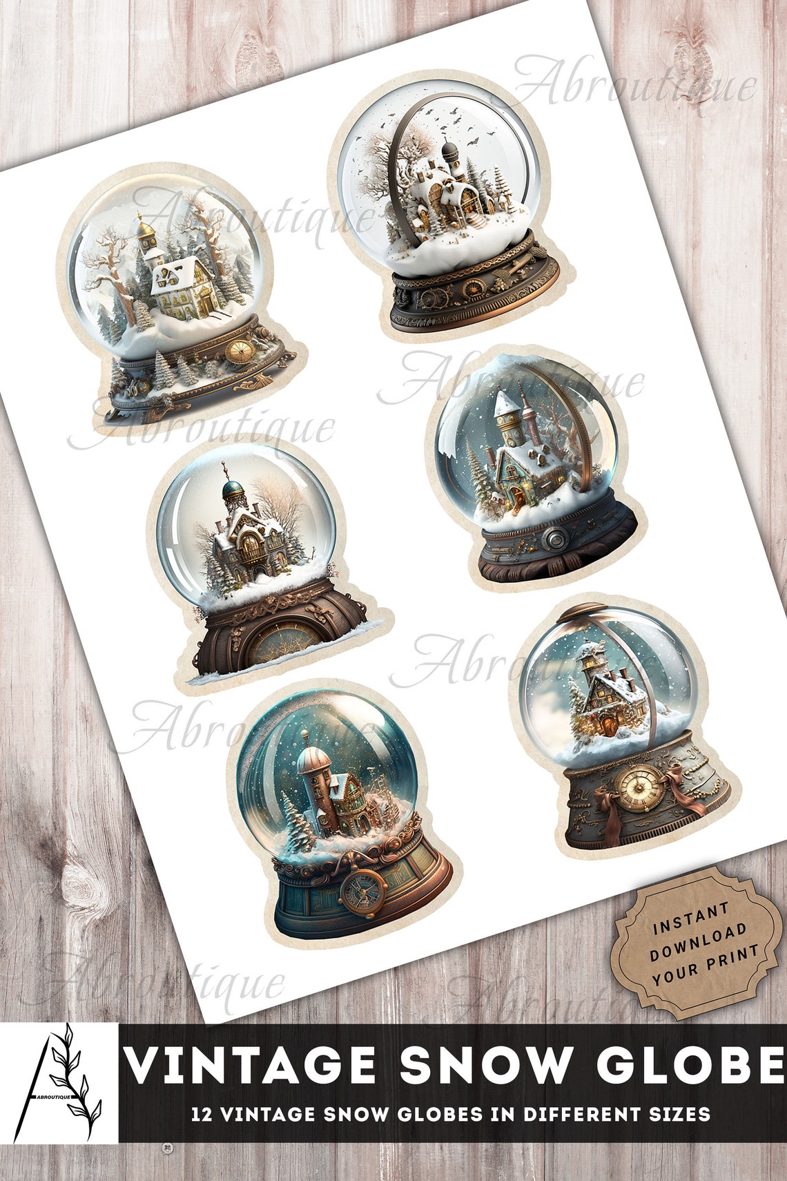 Vintage Snow Globe Printable, Christmas Winter Decor (PDF, JPG) - Etsy