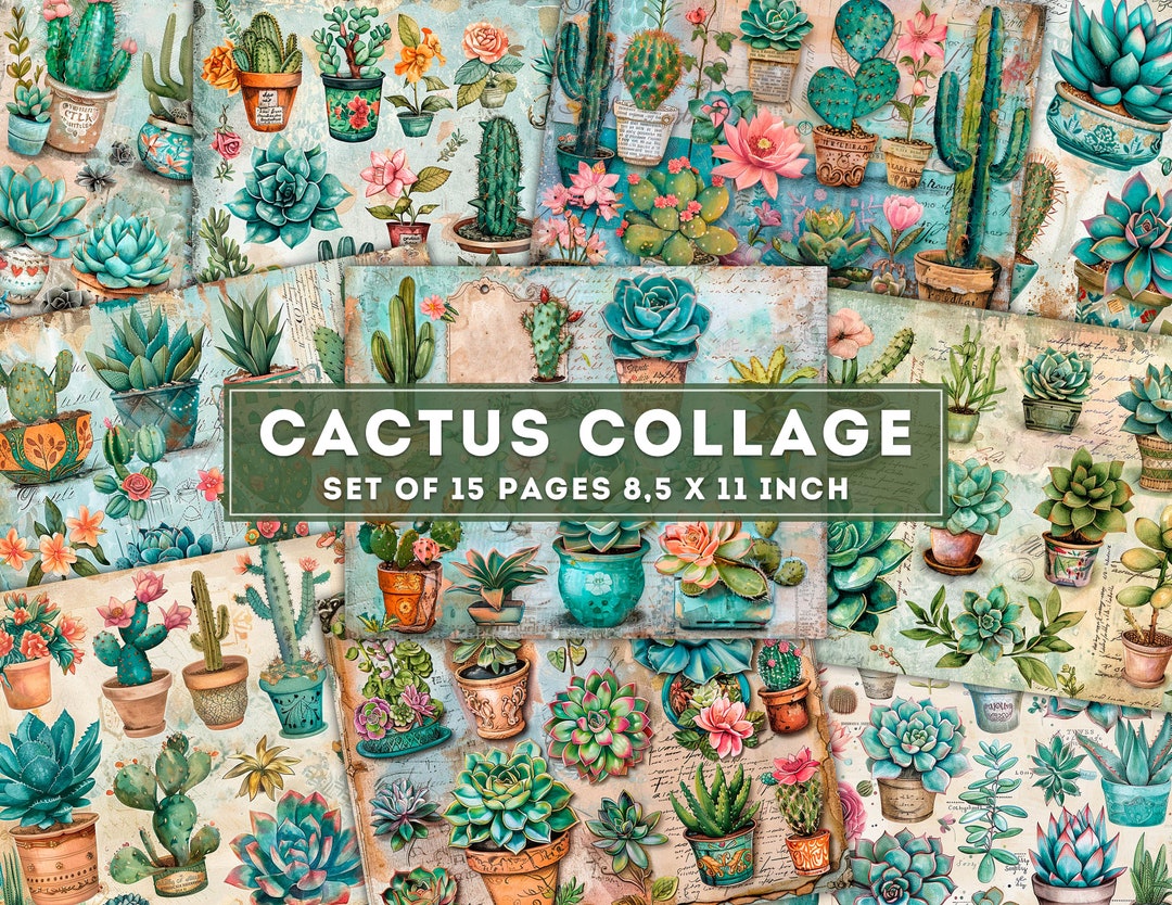 Cactus Collage Paper, Junk Journal Kit, Colorful Succulents Paper ...