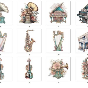 Rococo Musical Instruments Clipart, 17 PNG Music Bundle, Junk Journal ...