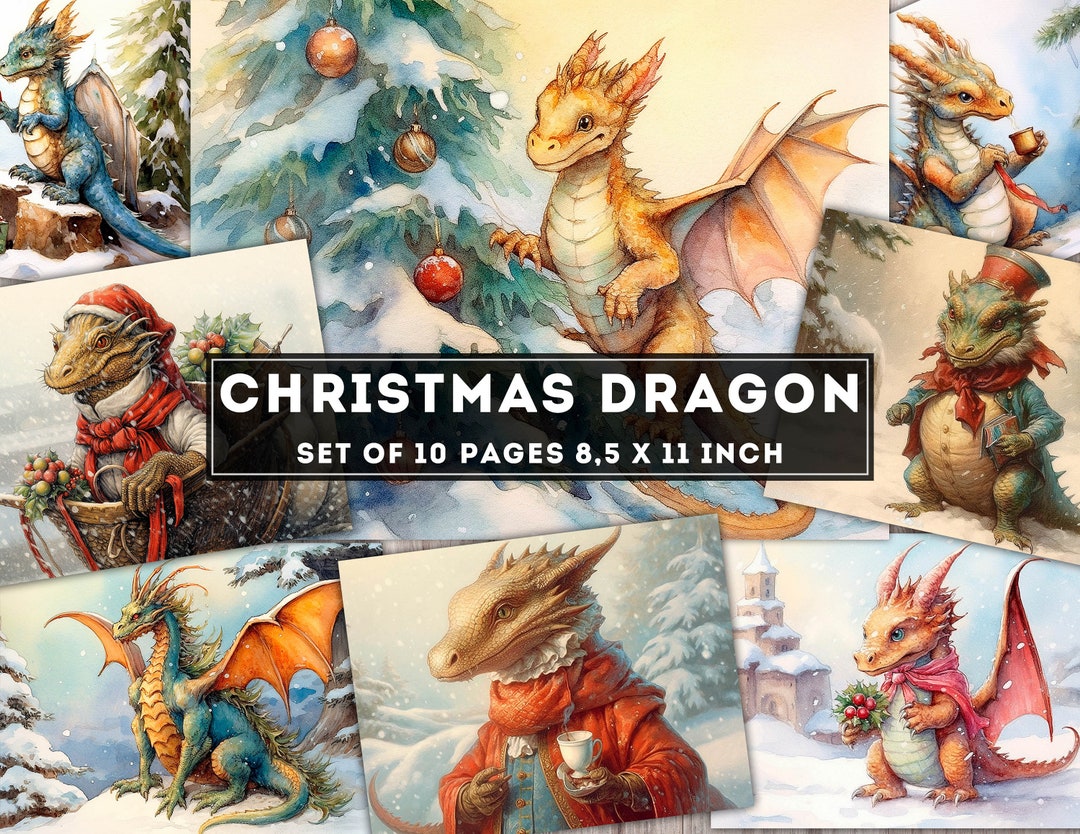 Christmas Dragon Kit, Junk Journal Pages, Dragon Printables, Vintage ...