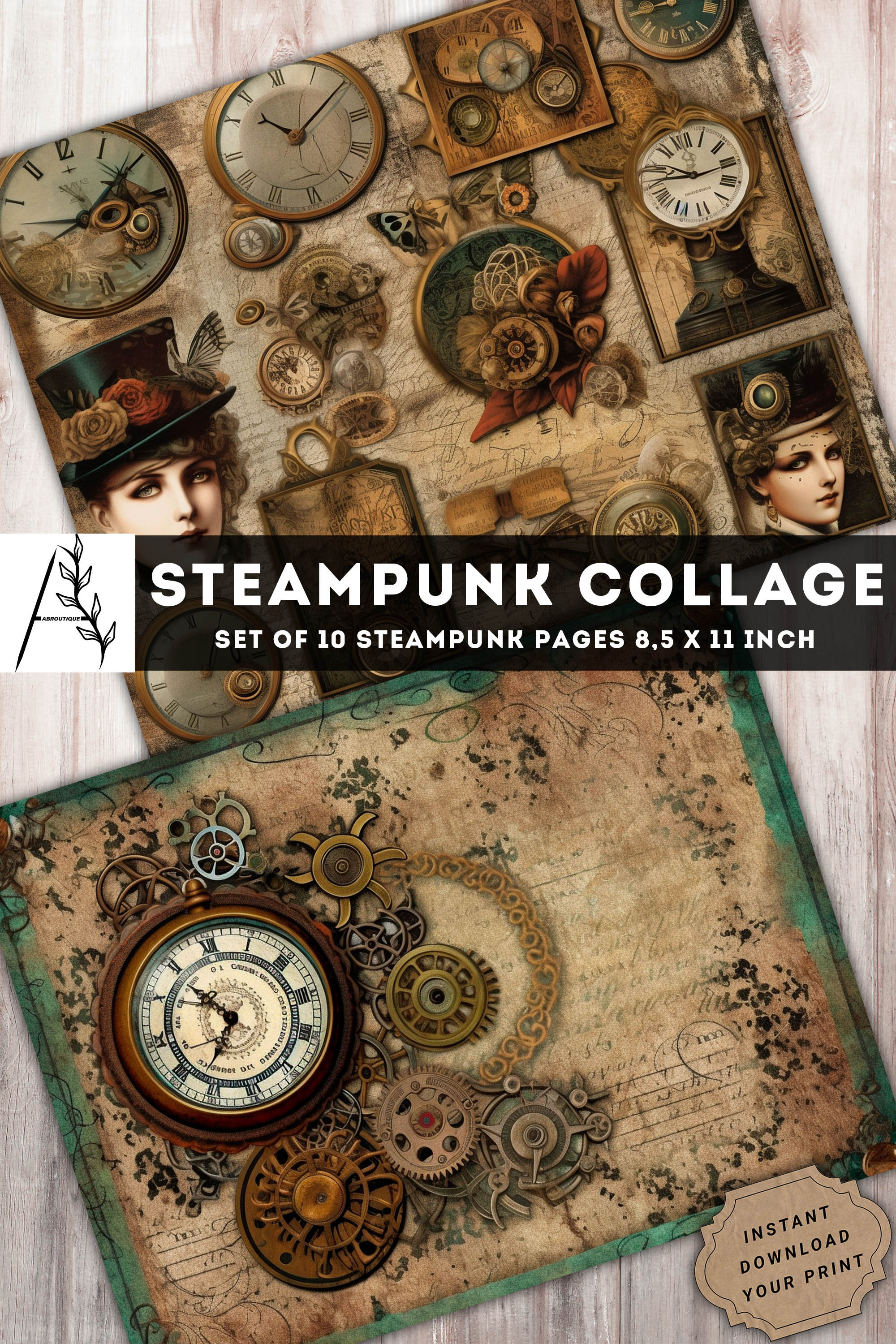 Steampunk Collage Paper Pack, Industrial Printables, Steampunk Junk ...