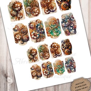 Junk Journal Tags, Watercolor Steampunk Gears Tags, Vintage Gears Tag ...