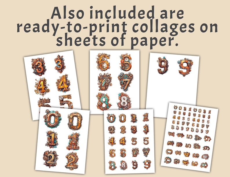 Steampunk Number Clipart, 20 PNG Different Numbers Bundle, Steampunk Junk Journal Printables ...