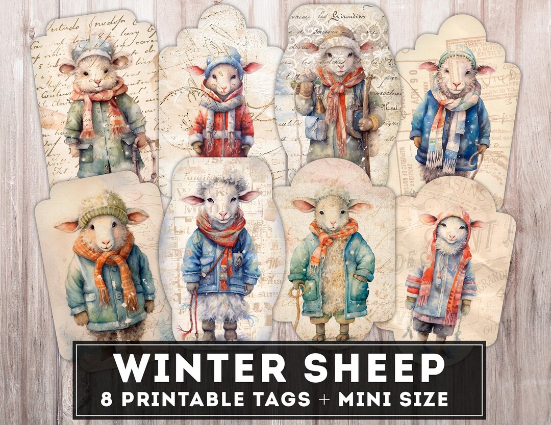 Winter Sheep Junk Journal Tags, Vintage Sheep Tag, Christmas Fairy Tag ...